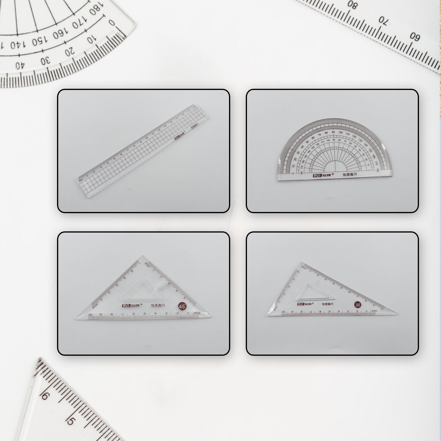 7914 4pcs Ruler Suit Stationery Set for School Student Office ,Draft ...