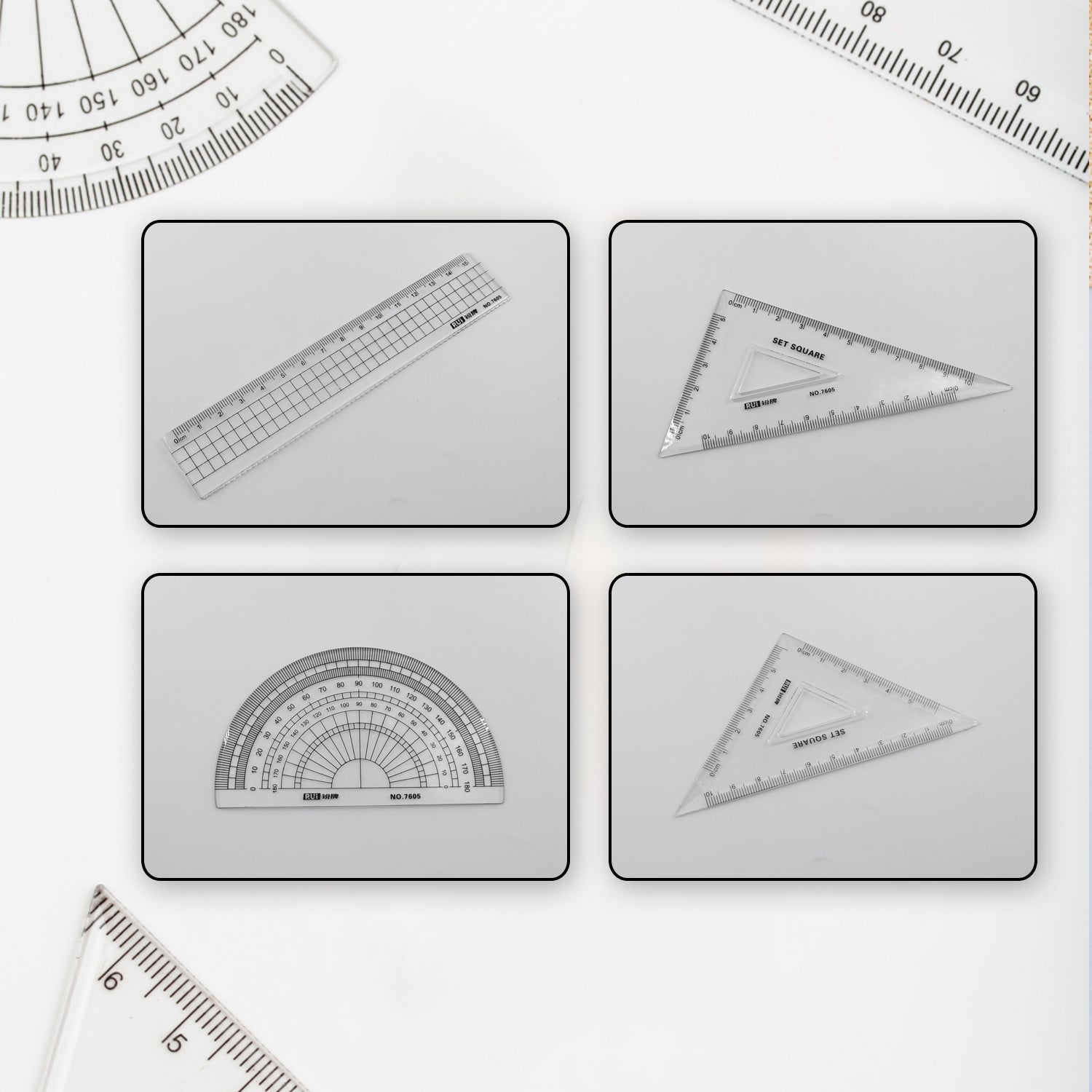 7915 Math Geometry Tool Plastic Clear Ruler Sets, Protractor, Triangle ...