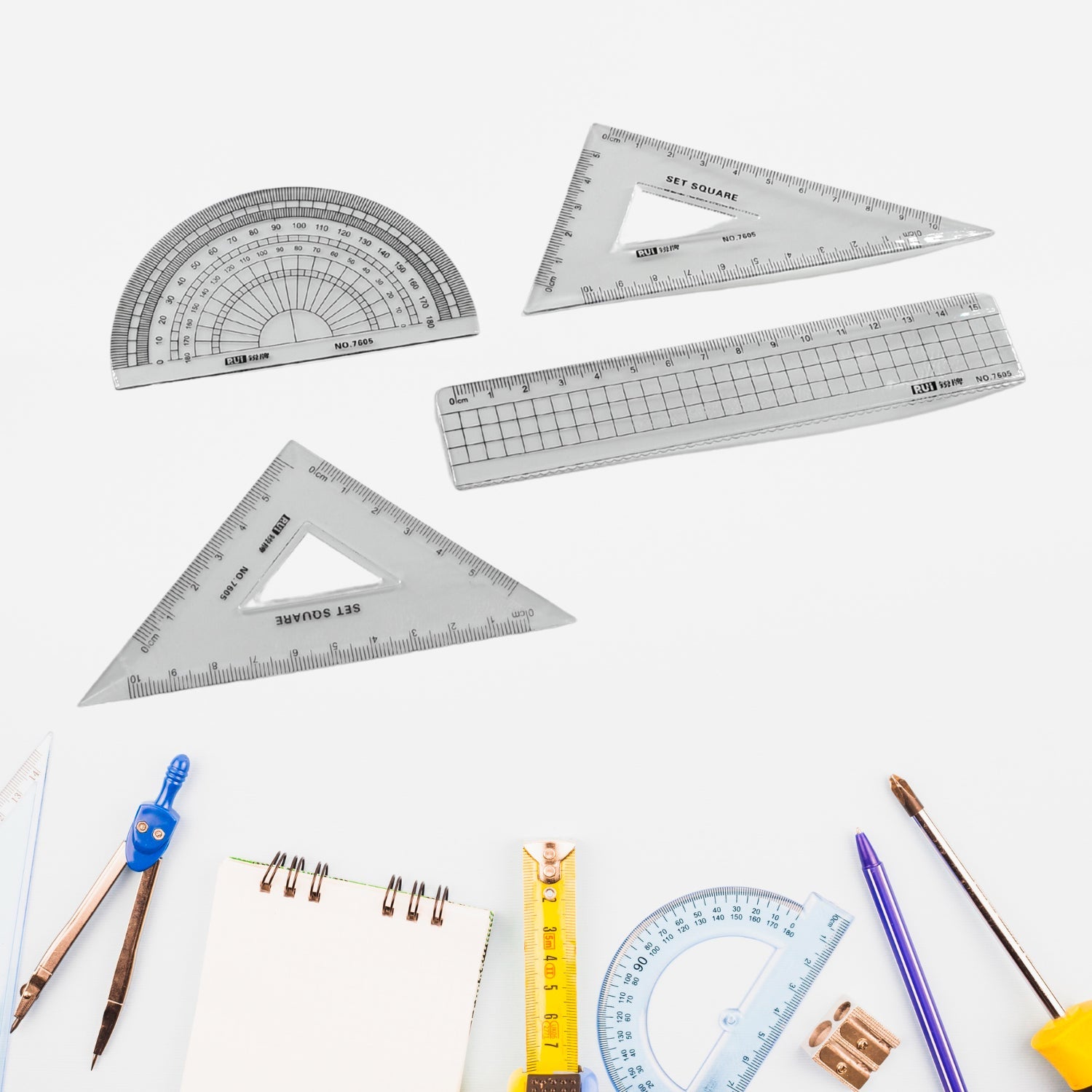 7915 Math Geometry Tool Plastic Clear Ruler Sets, Protractor, Triangle ...